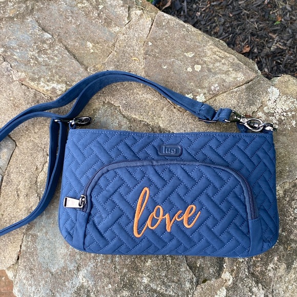 lug | Bags | Nwot Lug Flyer Crossbody Bag Navy Blue Love Embroidery ...